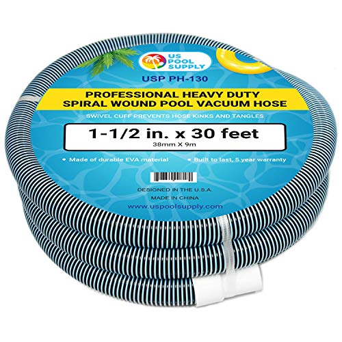 U.S. Pool Supply 1-1/2" x 30 Foot Professional Heavy Duty Spiral Wound Swimming Pool Vacuum Hose with Kink-Free Swivel Cuff, Flexible - Connect to Vacuum Heads, Skimmer, Filter Pump Inlet, Accessories