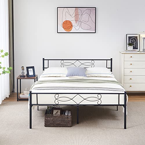 VECELO Full Size Bed Frame Metal Platform/Mattress Foundation with headboard Footboard/Steel Slat Support/No Box Spring Needed/Easy Assembly