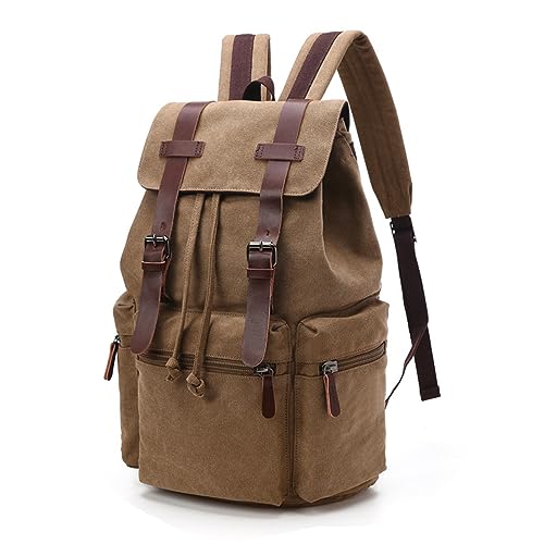 VAZUOOL Canvas Laptop Backpack, Vintage Rucksack Backpack for Men Women, Travel Backpack College Bookbag Casual Daypack Fits 15.6 Inch Laptop, Brown