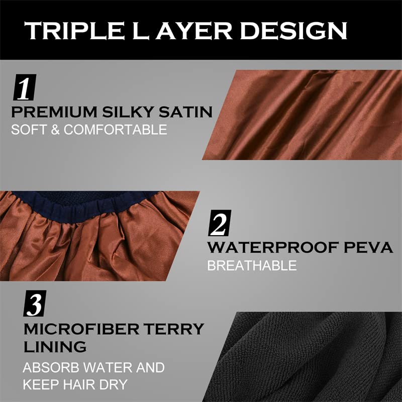 TRENDYSUPPLY Extra Large Shower Cap, Triple Layer Terry Lined Waterproof Bath Cap, Reusable for Women, Girls, Braids, Long Hair (Dots)