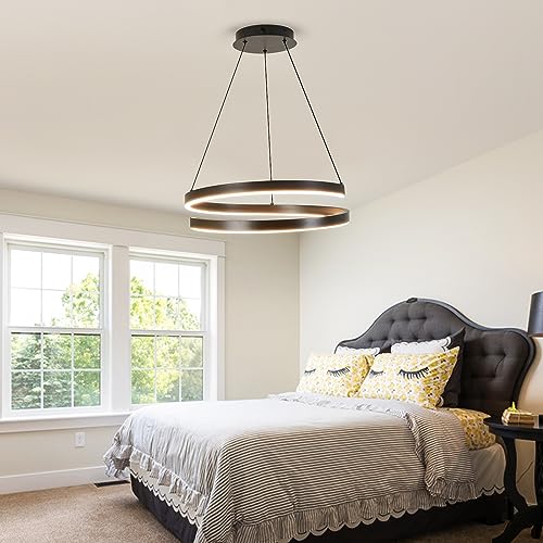 SHIKHO Modern LED Pendant Light Fixture Remote Control Dimmable 3000-6000K Black Chandelier Adjustable Hanging Light for Living Room Dining Room Kitchen Island Bedroom Foyer