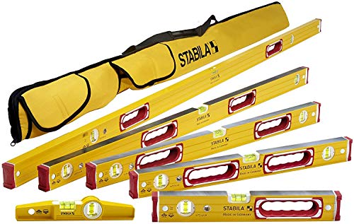 Stabila 78496 Type 196 Heavy Duty Complete 6 Level Kit - 78"/48"/32"/24"/16"/10” Die Cast Magnetic Torpedo Level Includes Nylon Carrying Case, Yellow