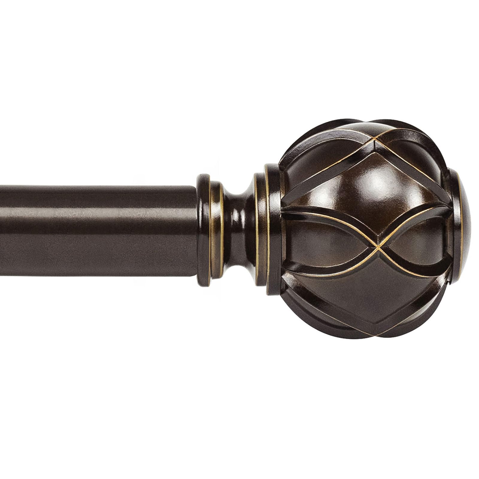 KAMANINA Single Curtain Rod 32 to 58 Inch(2.6-4.8Ft), 7/8 Inch Antique Bronze Adjustable Drapery Rod for Windows, Decorative Netted Texture End