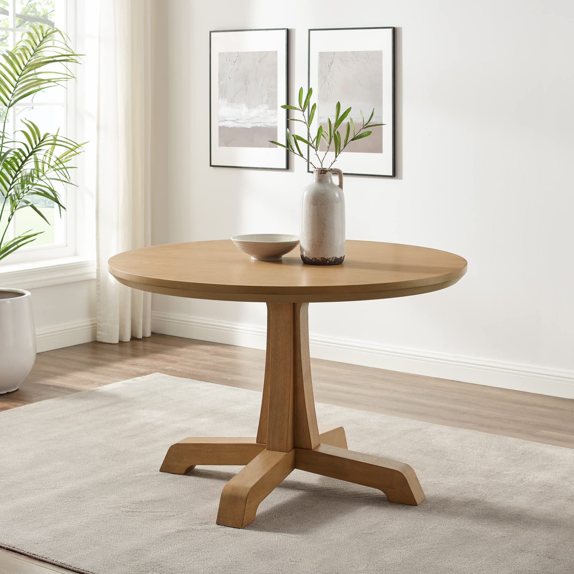 Walker Edison Caely Modern Simple Round Dining Table with Pedestal Base, 48 Inch, Black