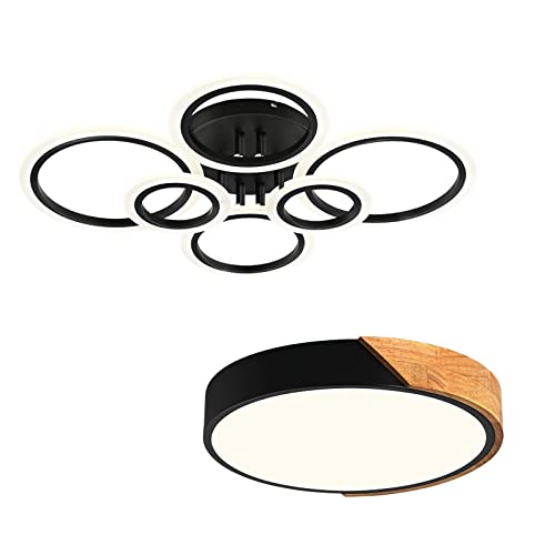 Vikaey Modern 6 Rings LED Ceiling Light & Black Dimmable LED Ceiling Light(11.8")