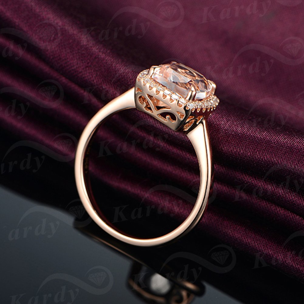 Kardy Fine Gemstone Morganite Fashion Diamond Solid 14K Rose Gold Promise for Women Wedding Engagement Ring Set