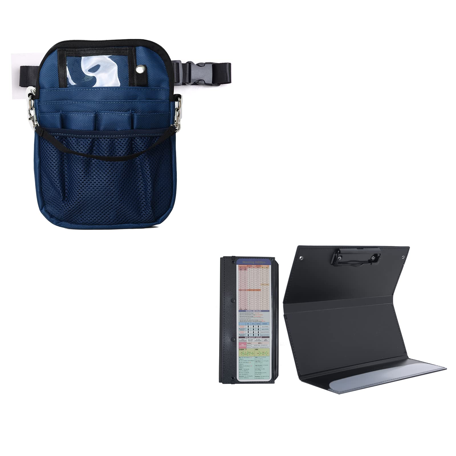 Trifold(3 Layers) Nurse Foldable Clipboard Pocket Size with Nursing Edition Cheat Sheets, Nursing Fanny Pack, Suit for Nurses,RN, Vet, EMT