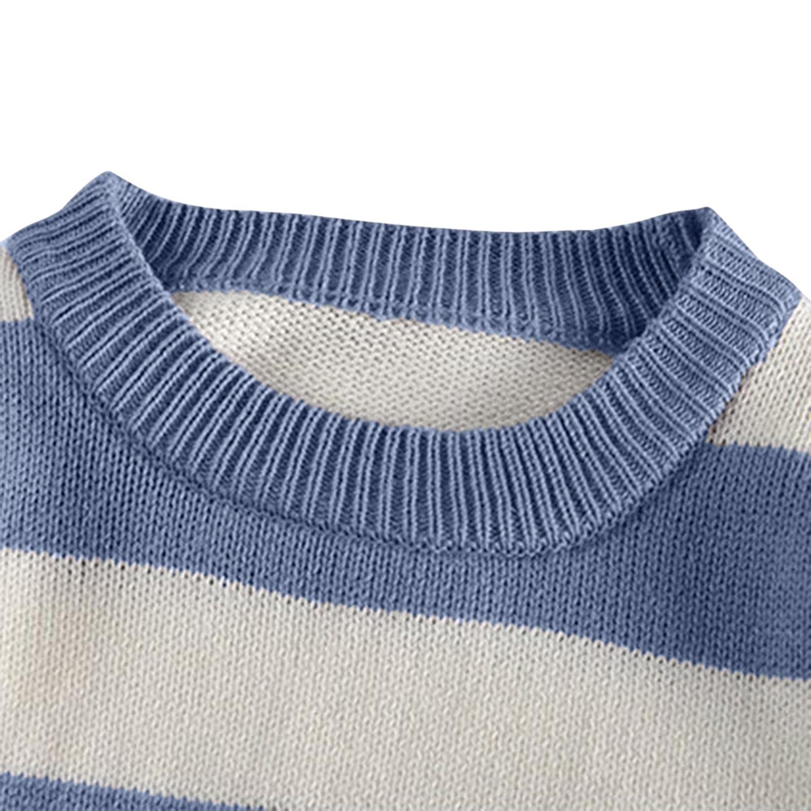LEIYAN Mens Baggy Striped Cable Knitted Sweaters Long Sleeve Color Block Rib Knit Pullover Soft Sweatshirt Jumpers Blue