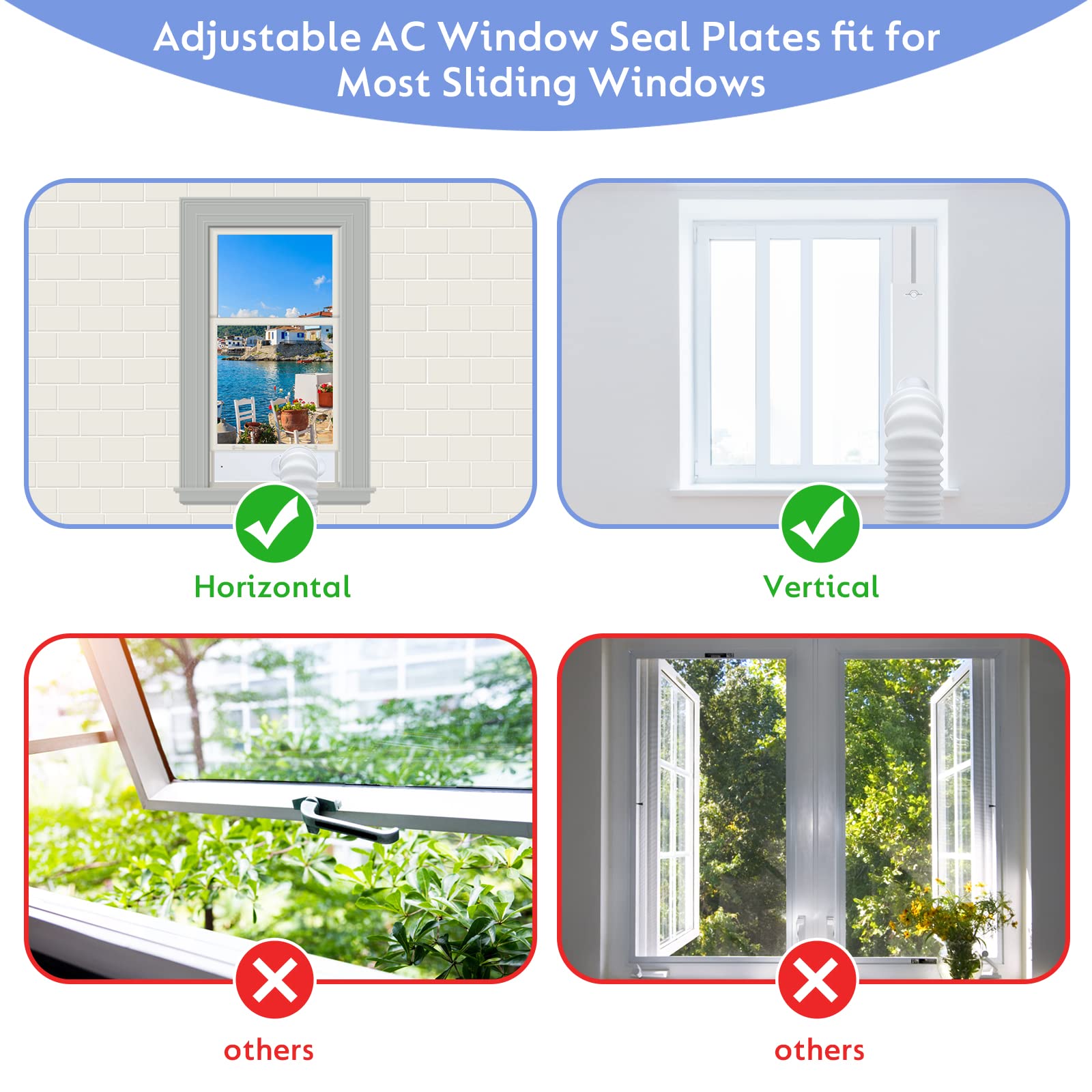 Portable AC Window Kit, AKEYWAVE Air Conditioner Window Vent Kit, Upgrade AC Window Kit for 5.1 or 5.9 inch Diameter Exhaust Hose, Adjustable AC Vent Slide Side Panels Length 16.9 to 60"