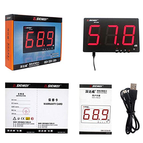 SNDWAY SW-525A 30-130dB Digital Sound Level Meter with Large LCD Display Noise Meter Decibel Wall Mounted Hanging (525A)