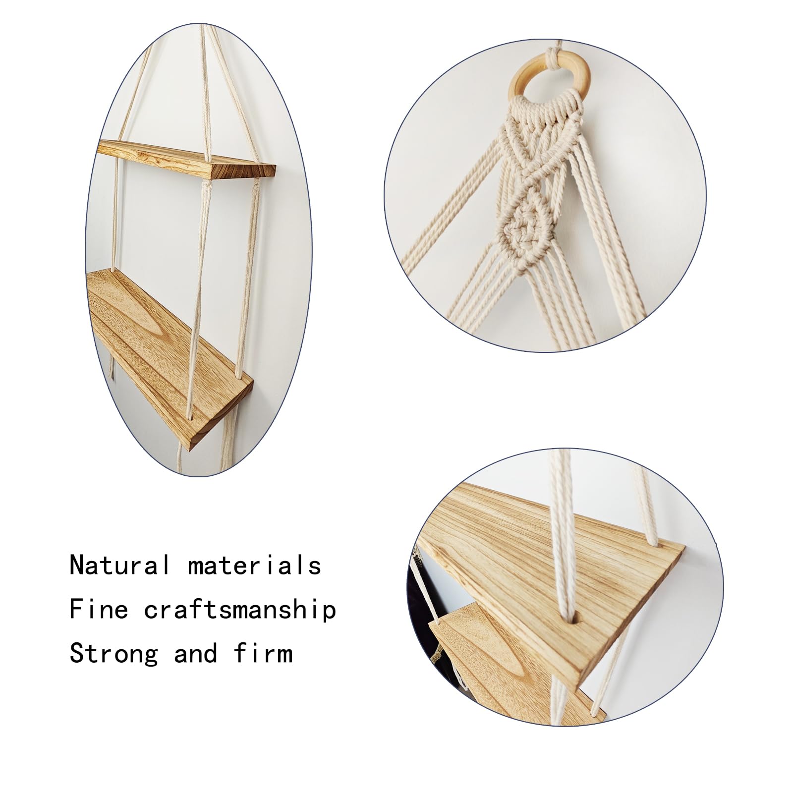 XINLIHONG Boho Wall Decor of 2 Tier Hanging Shelf for Wall and Photo Wall Display for Living/Bedroom/Bathroom/Kitchen/Study/Balcony