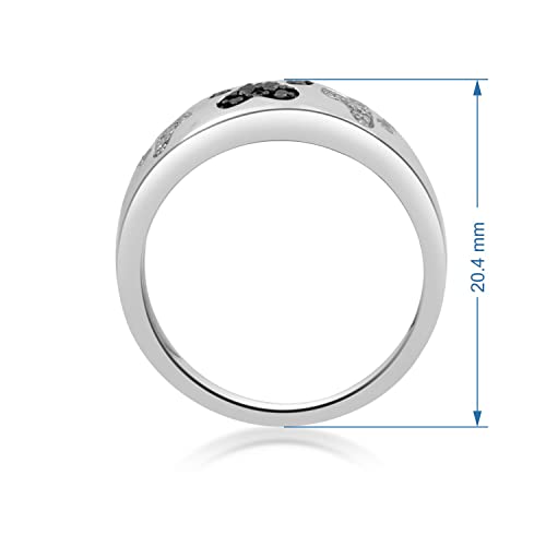 Jewelili Sterling Silver Treated Black and Natural White Round Diamonds Paw Ring, Size 7