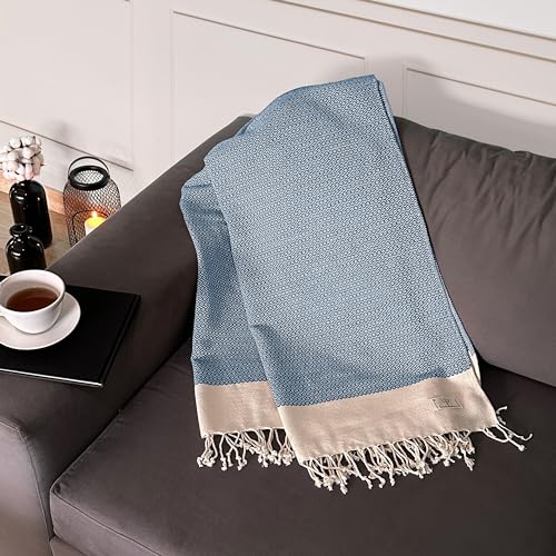 SMYRNA TURKISH COTTON 60 x 80 inches Large Throw Blanket, Vintage Series, 100% Oeko-Tex Cotton, Machine Wash, Super Soft, Outdoor Throws and Blankets for Couch, Sofa, Bed, Beach, Picnic, Petrol