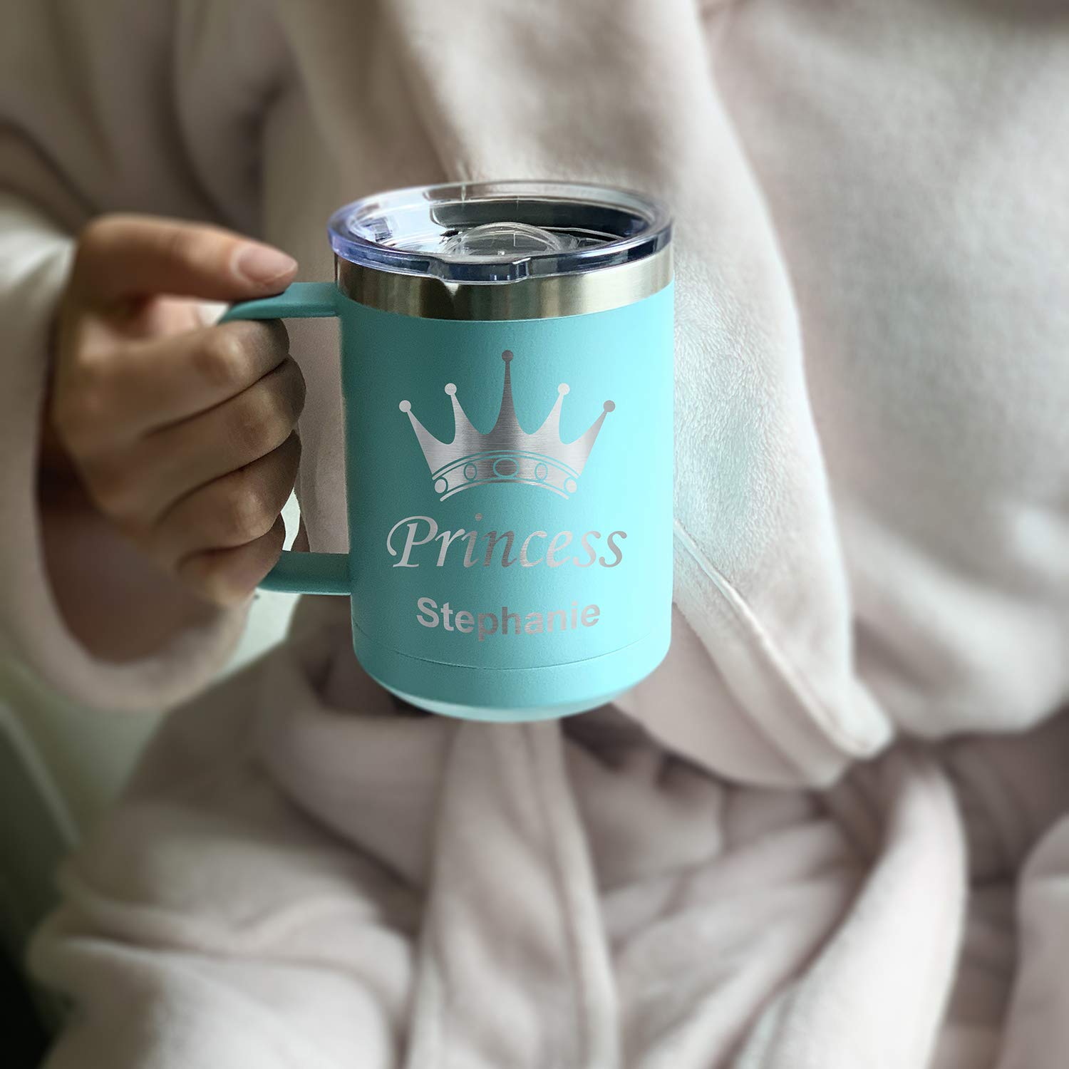 LaserGram 15oz Vacuum Insulated Coffee Mug, Sign Language I Love You, Personalized Engraving Included (Teal)