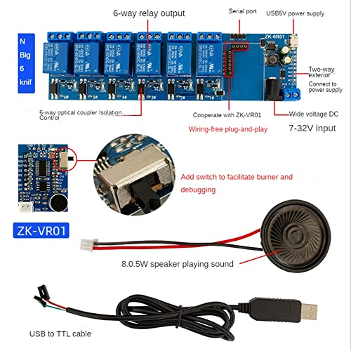 Trjgtas -VR01 Complete Speech Recognition Module with Relay+Speaker AI Offline Control