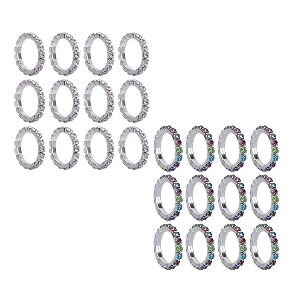 joyMerit 12pcs Women Finger Rings Sparkly Rhinestone Elastic Stretch Rings Jewelry - Silver+White