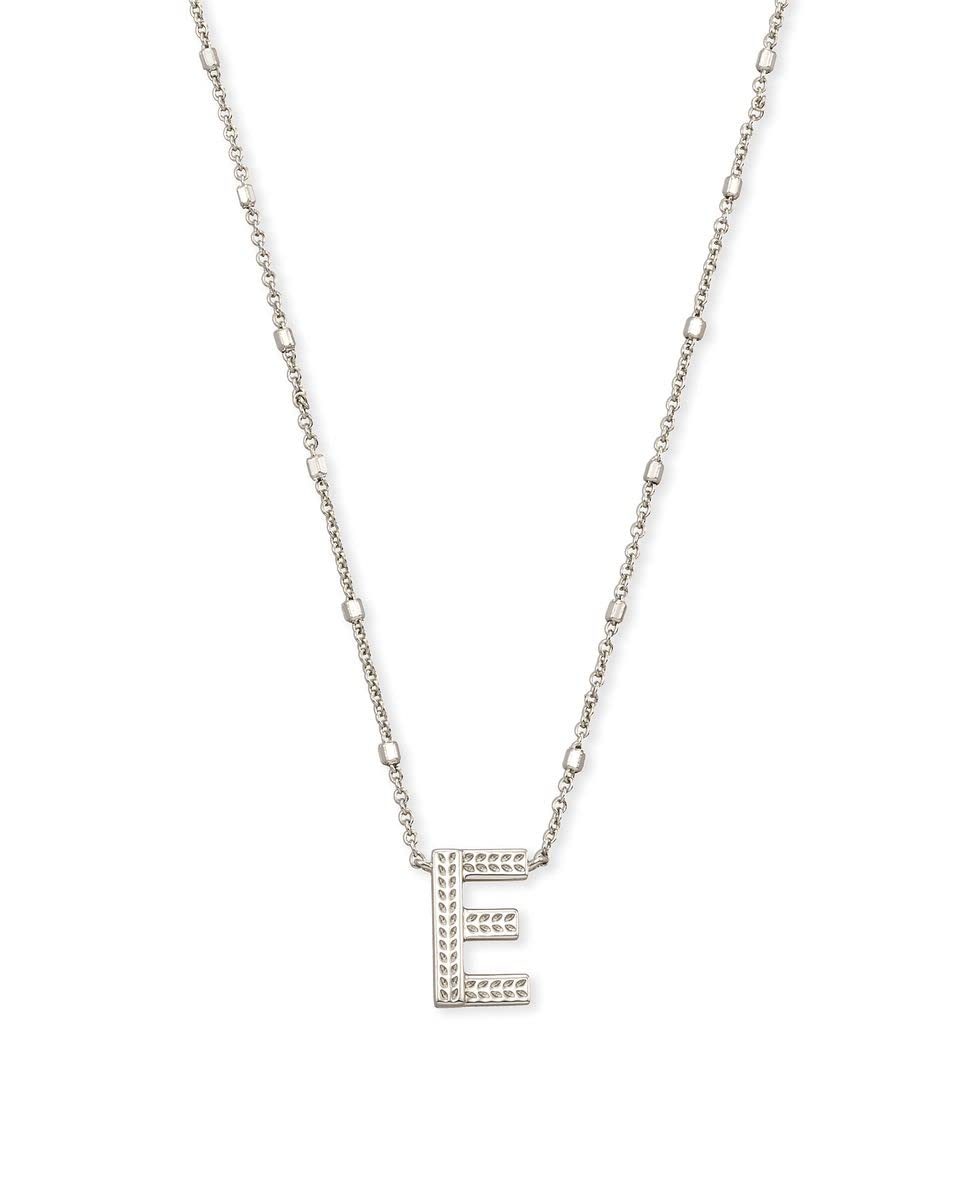 Kendra Scott Letter E Pendant Necklace for Women, Fashion Jewelry, Rhodium-Plated Brass, Rhodium Metal, Letter E