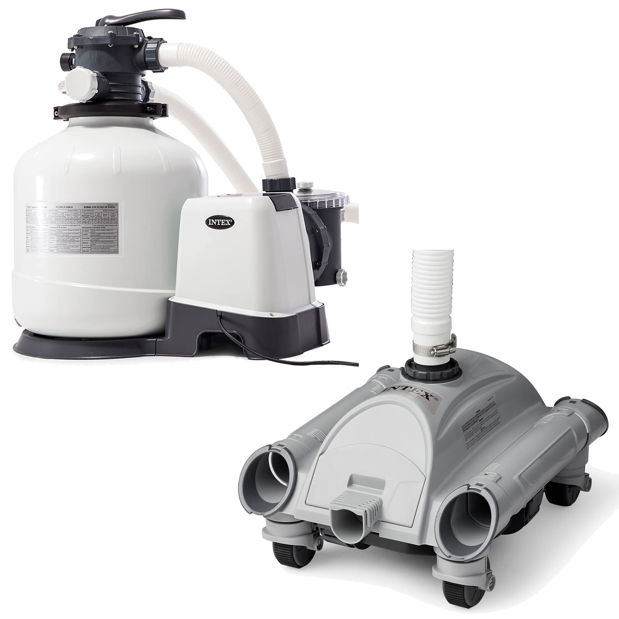 Intex 3000 Sand Filter Pump with Built-in Timer and Automatic Vacuum Cleaner Maintenance Kit for above Ground Outdoor Swimming Pools