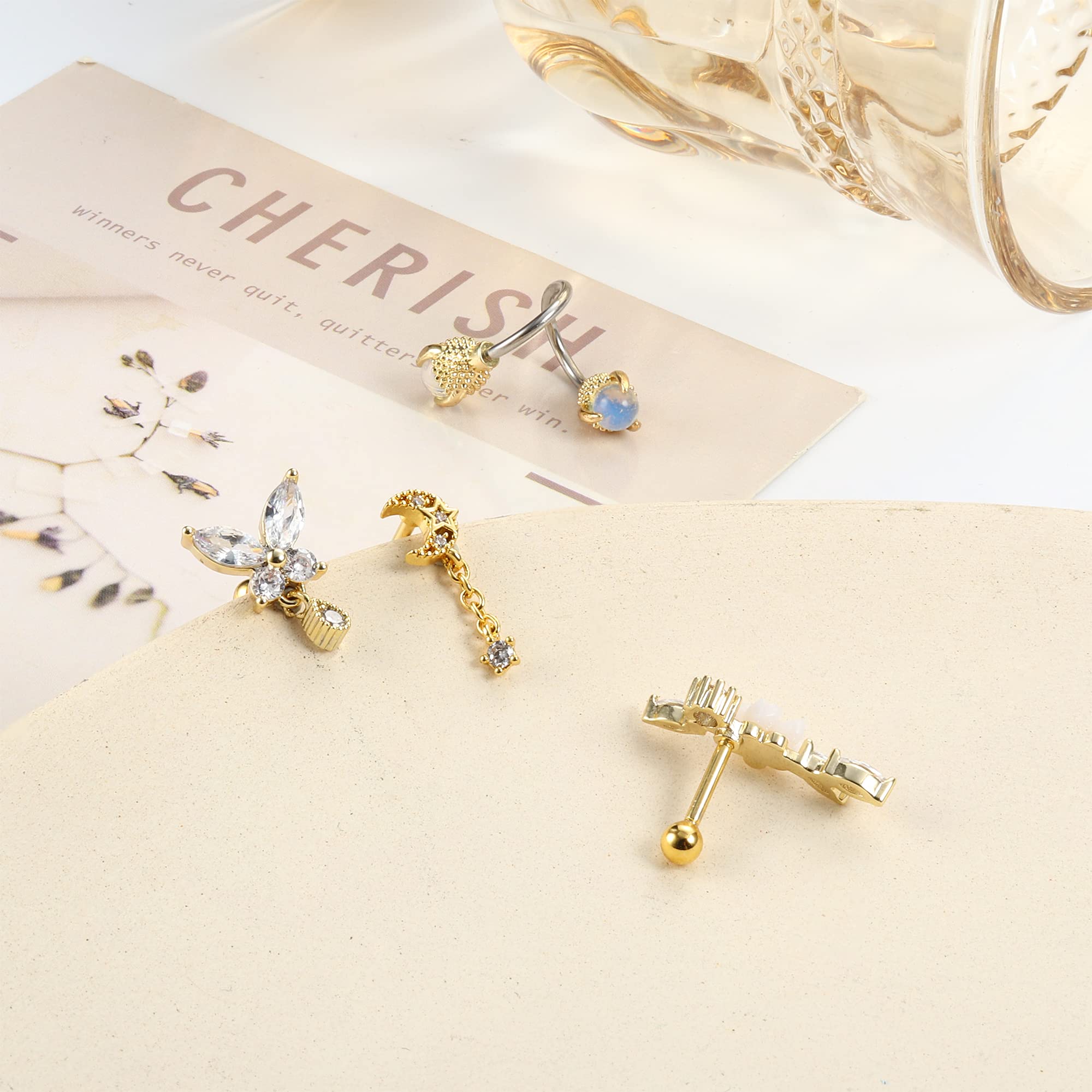 ORAZIO 8PCS Stainless Steel Cartilage Earring Stud Conch Forward Helix Tragus Daith Piercing Jewelry For Women Men Gold Tone
