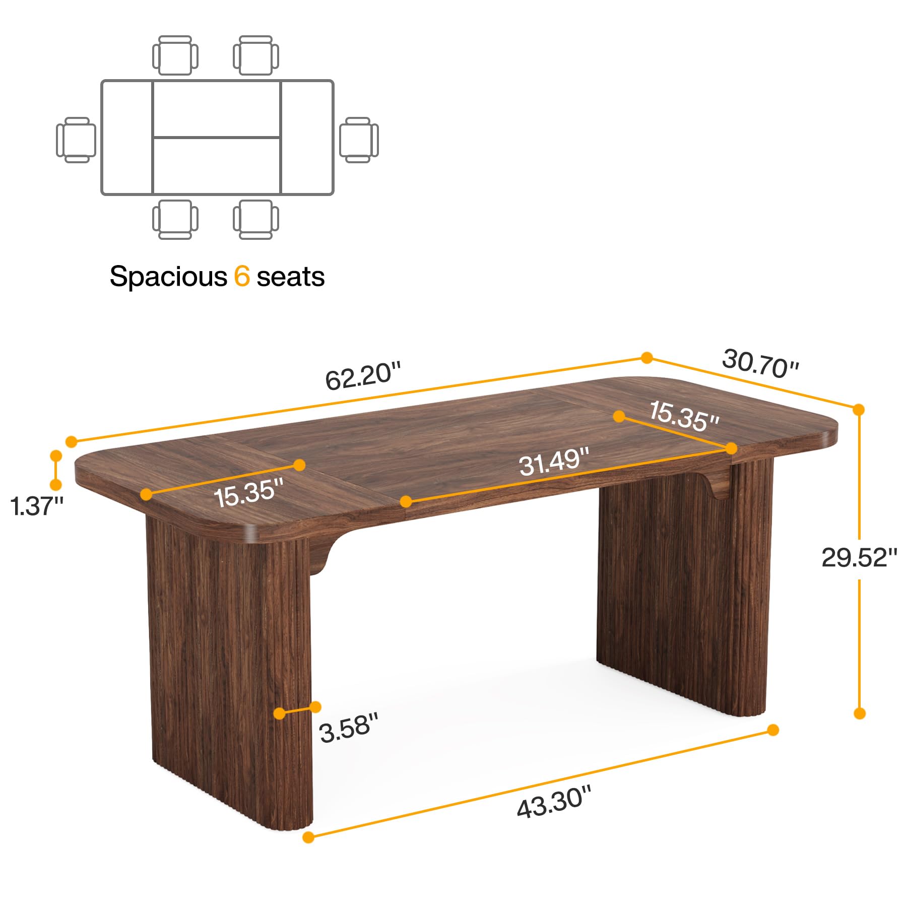 Tribesigns 62" Executive Desk, Large Computer Office Desk with Double Pedestal, Modern Simple Style Natural Wood Top Rectangle Writing Desk for Home Office (Brown)