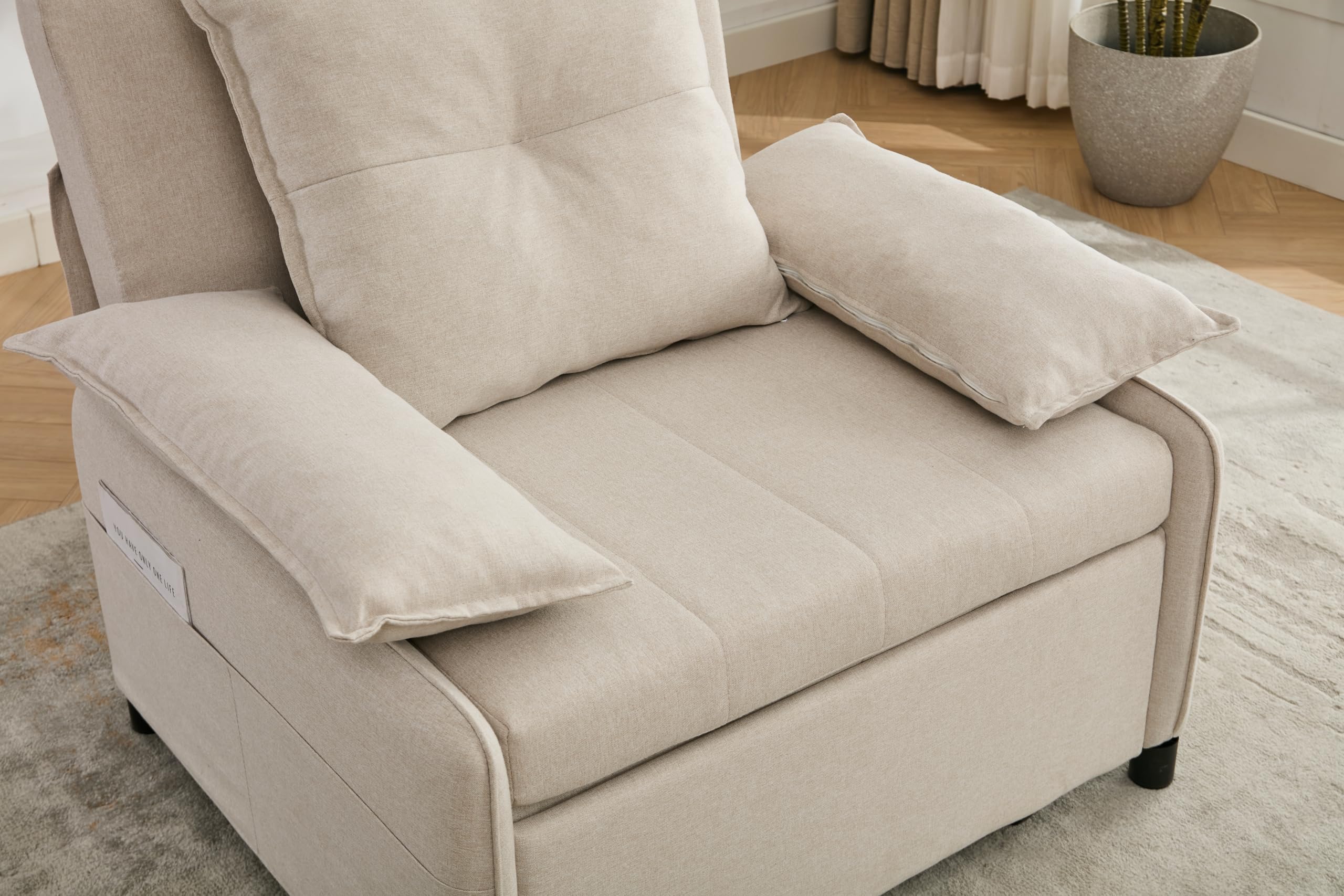 WOTSTA Sleeper Chair,3-in-1 Convertible Chair Bed Pull Out Sleeper Chair Beds,Adjustable Sofa Bed with 2 Side Pockets for Living Room, Study, Small Space,Beige