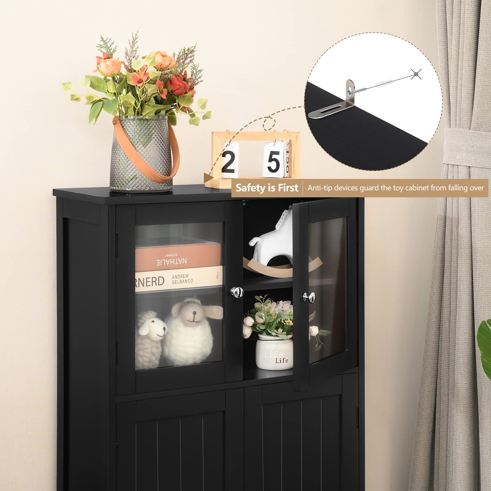 Iwell Freestanding Bathroom Cabinet with 4 Doors, Adjustable Shelves, 11.8 x 23.6 x 42.7 Inches, for Living Room, White