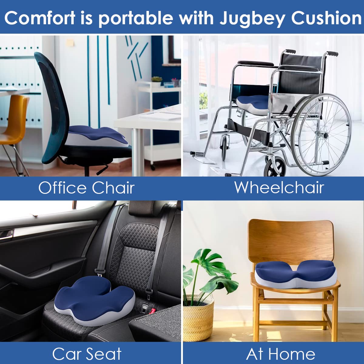 Jugbey Office Chair Cushion,Pressure Relief Seat Cushions for Tailbone, Back, Coccyx Pain Relief,Ergonomic Memory Foam Butt Pillow for Car, Computer, Desk Chairs Navy