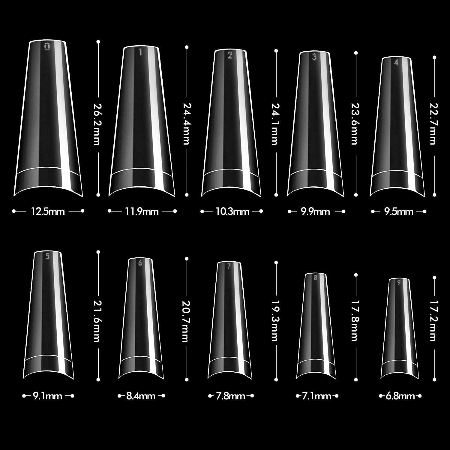 INFELING Clear Coffin Nails Tips - Nail Tips for Acrylic Nails Professional, 500pcs Half Cover Ballerina French Nail Tips with Box, False Fake Nail Tips for Nail Salons Home Christmas Gift, 10 Sizes