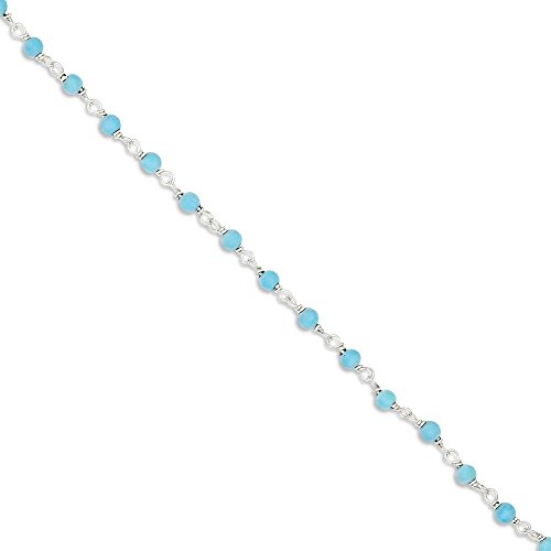 IceCarats 925 Sterling Silver Blue Turquoise Bead Chain Tennis Bracelet