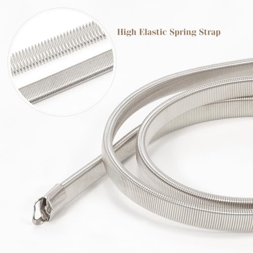 VONMELLI Skinny Metal Cinch Belt for Dress Stretch Thin Waist Belt for Women Gold/Silver