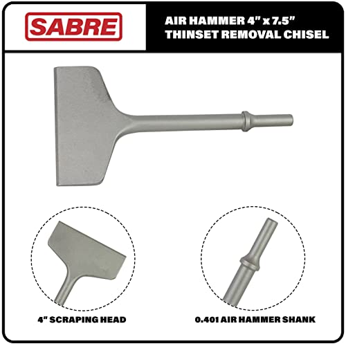 Sabre Tools 4 Inch x 7.5 Inch Air Hammer Chisel Bit for Thinset Removal, Thinset Scaling, Tile Removal, Pneumatic Chisel, 0.401 Shank
