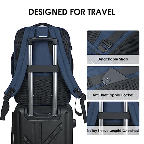 WANDF Travel Backpack For Spirit Airlines Personal Item Bag 18x14x8 with Wet Pocket, 17 Inch Laptop Backpack for Men Women(Navy Blue)
