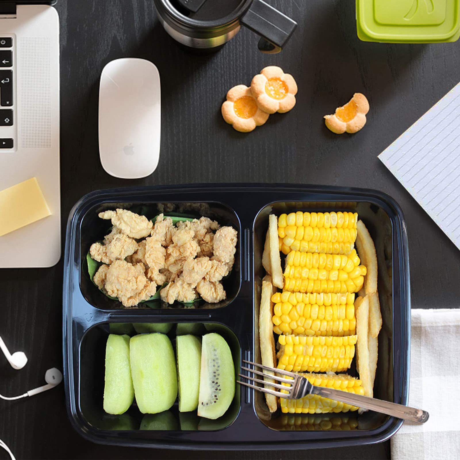 MORDEN MS Meal Prep Container With Lids, 50 Pack 3 Compartment Reusable Food Storage Container Divided Plastic Bento Lunch Box To-go Boxes(33oz)