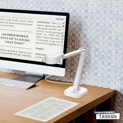 INSWAN INS-1 USB Document Camera — 8MP Ultra HD, Auto Focus, LED Light, Built-in Microphone, Mac OS, Windows, Chromebook Compatible for Distance Learning, Remote Teaching, Web Conferencing, Live Demo