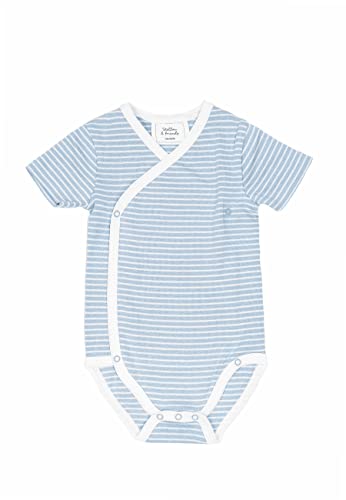 Stellou & friends Unisex, Short Sleeve, Crossbody, Side Snap, One-Piece Kimono Style, 100% Cotton Bodysuit - 3-Pack (Blue Solid and Stripes, 0-3 Months)