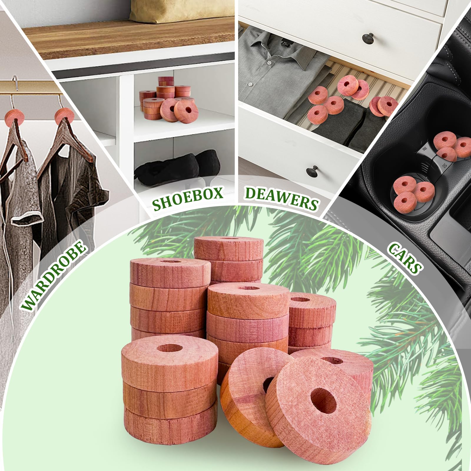 UNIVIVO 40PCS Cedar Rings, 100% Aromatic Red Cedar Blocks for Closet Storage, Wardrobe, Closets Drawers