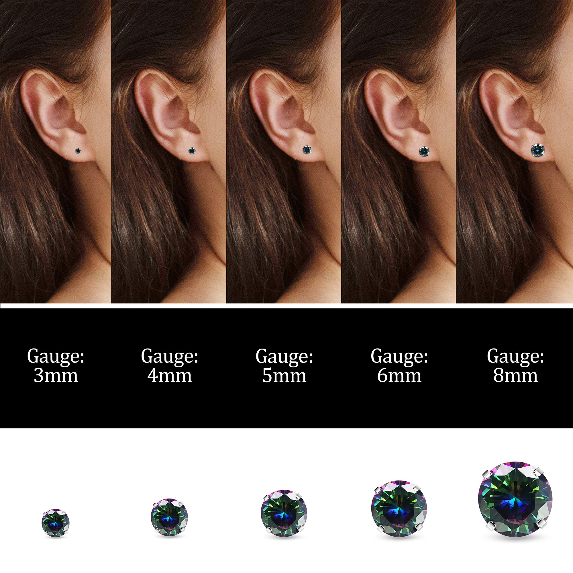 Jstyle 5Pairs 18G Stainless Steel CZ Stud Earrings for Women Men Cartilage Helix Earrings Set Round CZ Screw back Flat Back Stud Earring Piercing Set 3-8mm