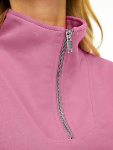 Trendy Queen Half Zip Pullover Womens Sweatshirts Cropped Hoodies Quarter Zip Long Sleeve Fall Outfits Fashion Clothes 2023 Pink