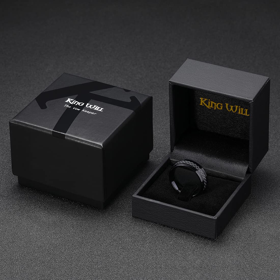 King Will GENTLEMAN Men's Black Tungsten Carbide 8mm Carbon Fiber Inlay Comfort Fit Wedding Band Ring 10