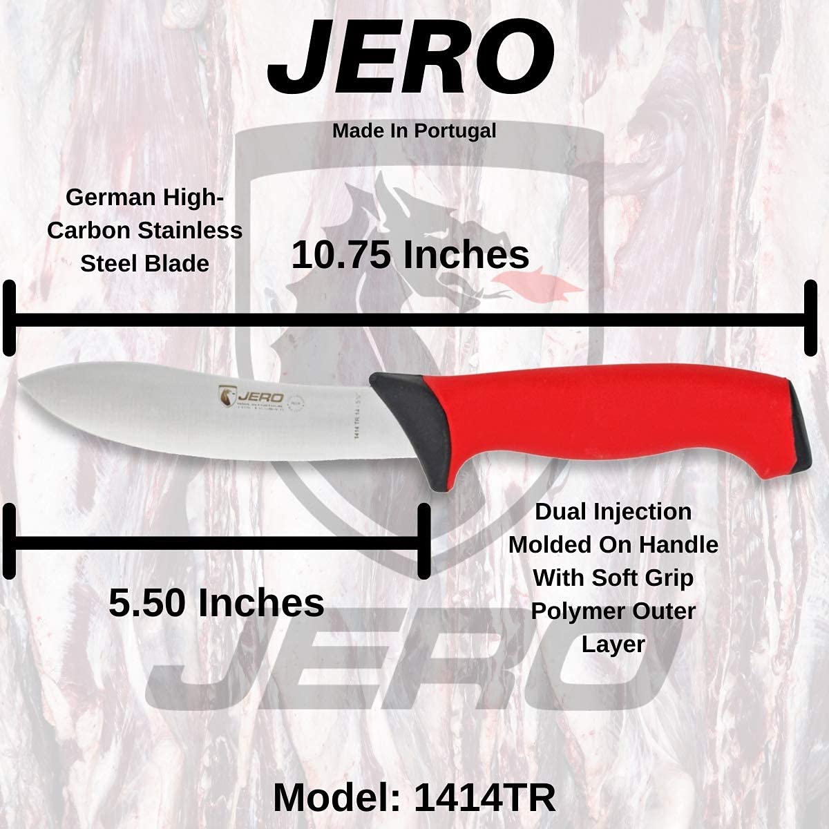 Jero Pro Series TR Deer Skinner - Perfect Hunting and Camp Knife - Soft Grip Handle With German High-Carbon Stainless Steel Blade - 5.5" Blade With Slight Upsweep - Made In Portugal
