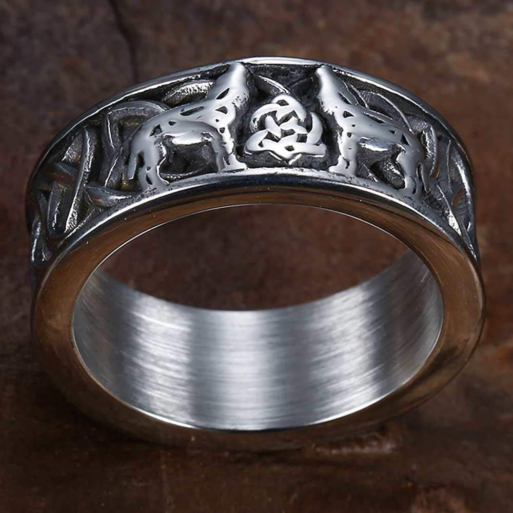 Jude Jewelers Stainless Steel Retro Vintage Style Celtic Knot Wolf Symble Wedding Band Cocktail Party Biker Ring (Silver, 10)