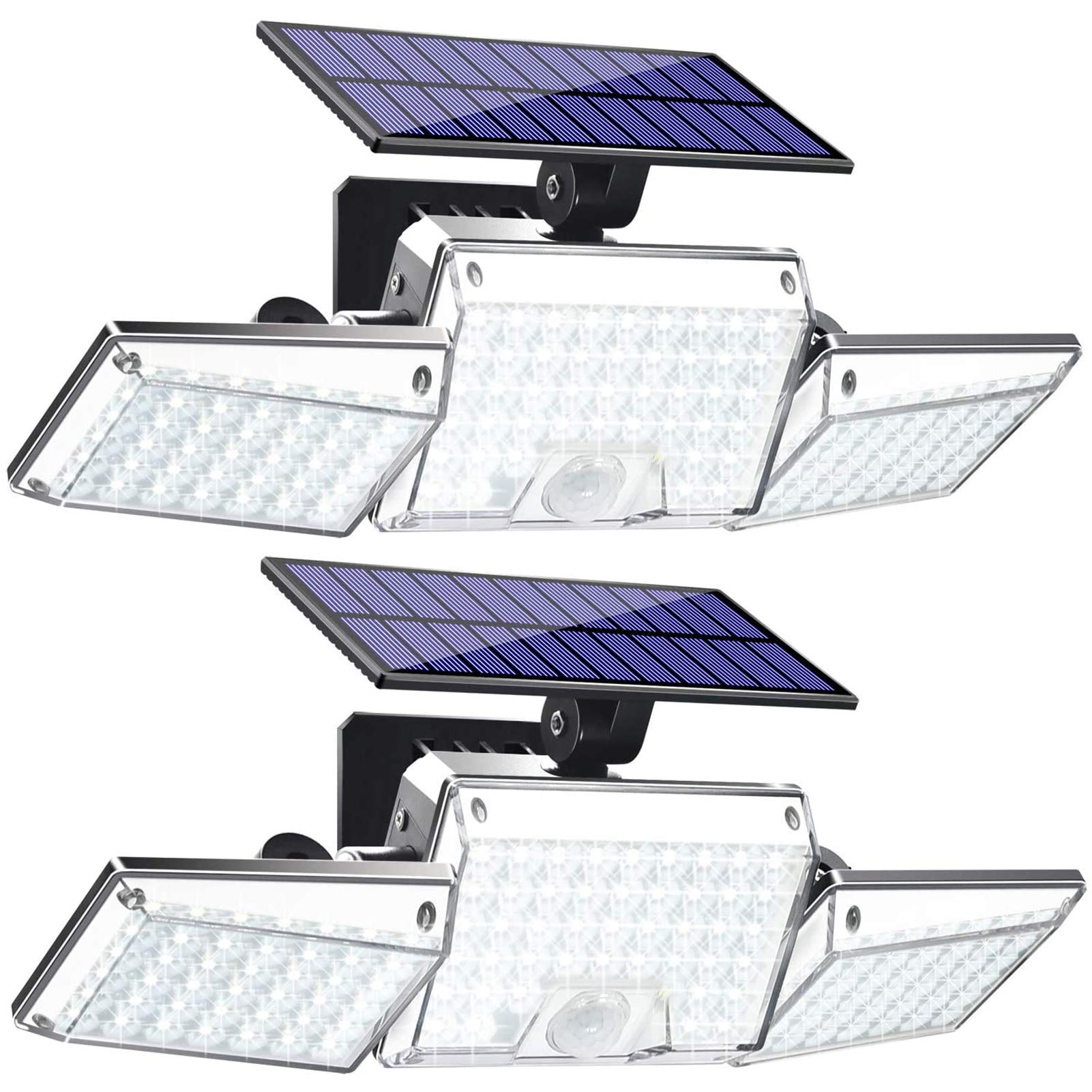JosMega Upgraded Larger 130 LED Solar Powered Motion Sensor Flood Security Wall Lights Outdoor IP65 Waterproof 3 Head 360° Adjustable Spotlights for Porch Garden Patio Yard Garage Pathway 2 Pack