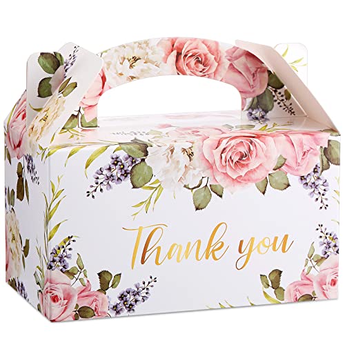 Xinnun 50 Pcs Thank You Treat Boxes Floral Design Gift Boxes Gable Boxes Party Favor Boxes for Tea Party, Wedding, Thanksgiving Day, Christmas
