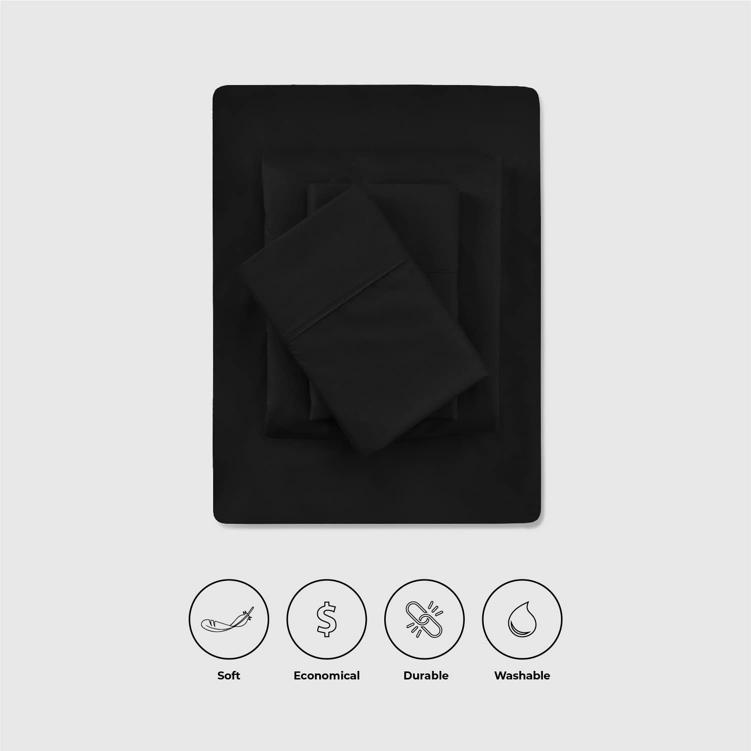 Karin Maki Microfiber Full Size Bed Sheets Set - 1800 Thread Count Bed Set - Super Soft Luxury Egyptian Bedding - Deep Pocket Fitted Sheet with Pillow Cases - Wrinkle Free and Fade Resistant - Black