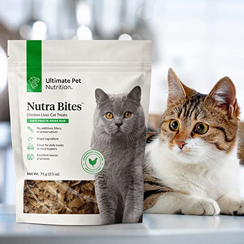 ULTIMATE PET NUTRITION Nutra Bites for Cats, Freeze Dried Raw Treats, Single Ingredient, Grain Free, Chicken Liver, 2.5 Ounce