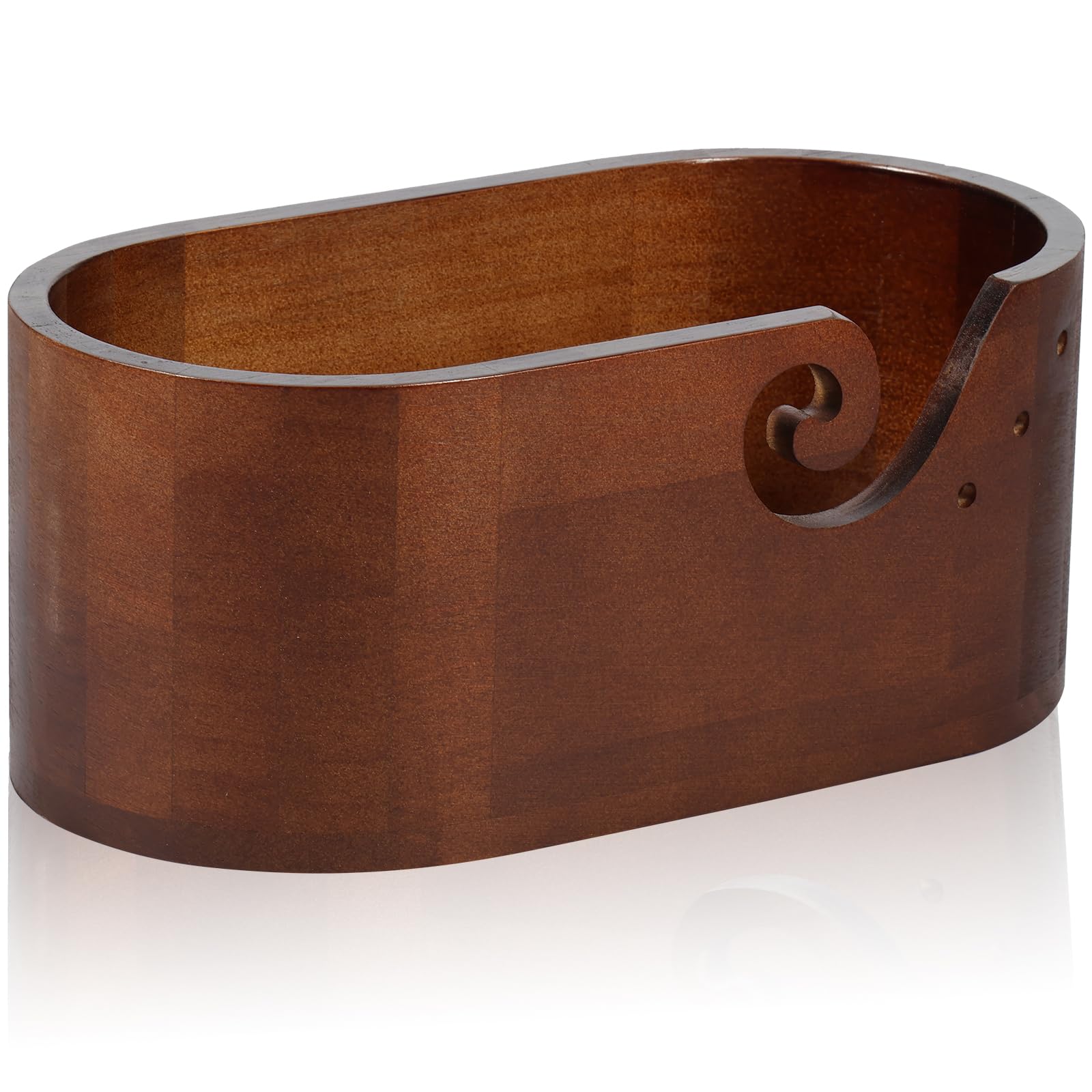 UKQRRTC Wood Knitting Yarn Bowl Smooth Crochet Bowl with Swirl Design Oval Knitting Bowl with Holes Portable Yarn Holder Bowl Crochet Yarn Bowl for DIY Knitting Crocheting