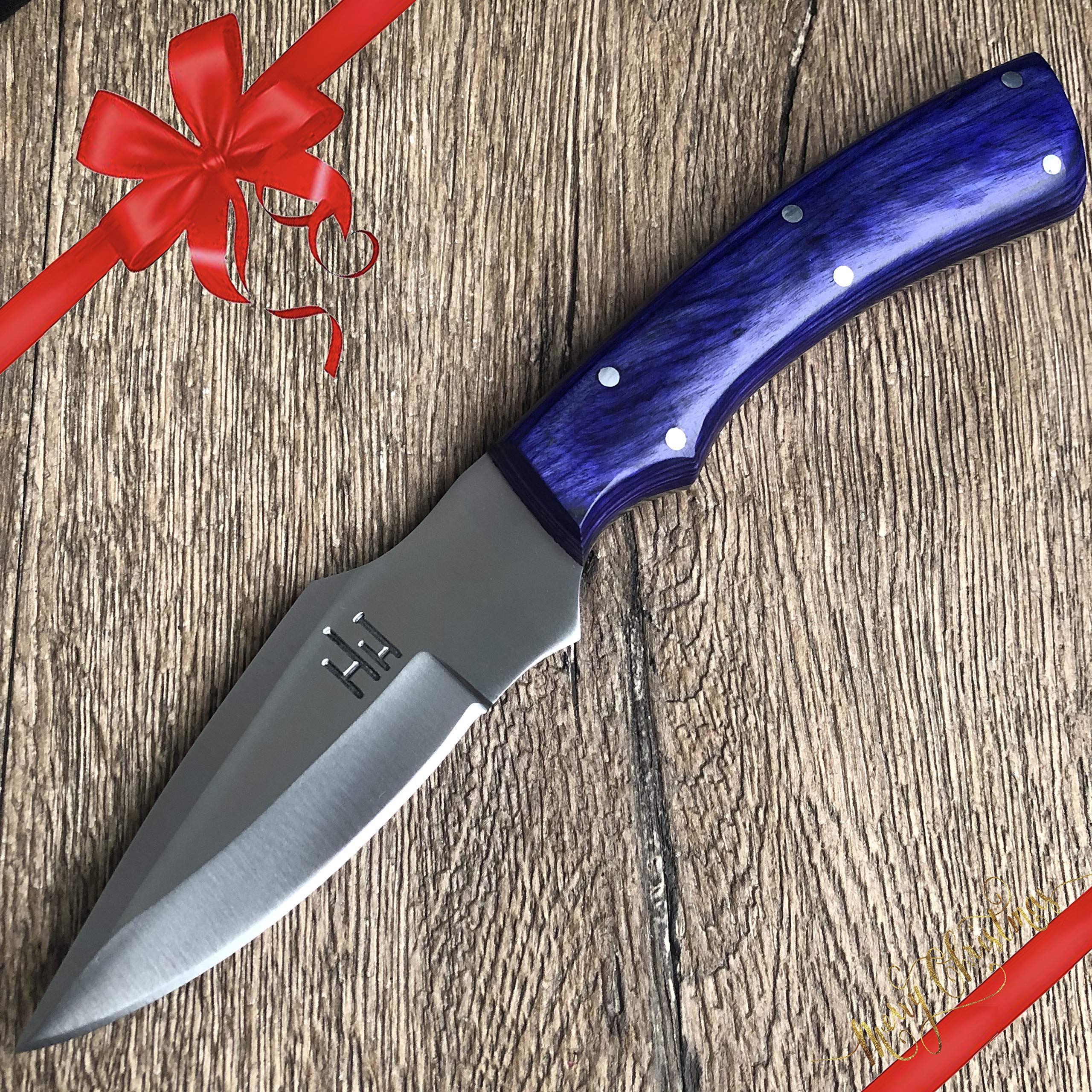 Hobby Hut HH-314, Custom Handmade Bushcraft 8.5 inches 420C Stainless Steel Hunting Knife with Sheath , Fixed Blade Survival Knife, Leather Sheath