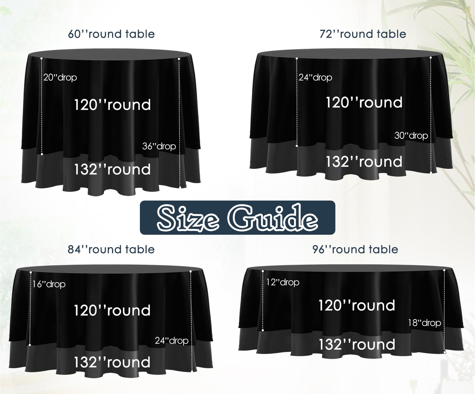 LEQEE Round Tablecloth,120inch Stain and Wrinkle Resistant Polyester Table Cloth,Decorative Fabric Table Cover for Kitchen,Dinning,Party,Wedding Round(Black)
