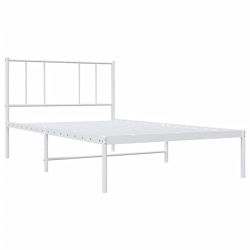 vidaXL Classic White Metal Bed Frame with Durable Powder-Coated Steel, Supportive Headboard, Robust Slats and Extra Storage Space β 39.4"x74.8"