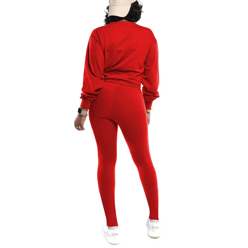 PINSV Womens 2 Piece Outfits Long Sleeve Sweatsuits Outfits Jogging Suits Sweat Loungewear Sets Red L